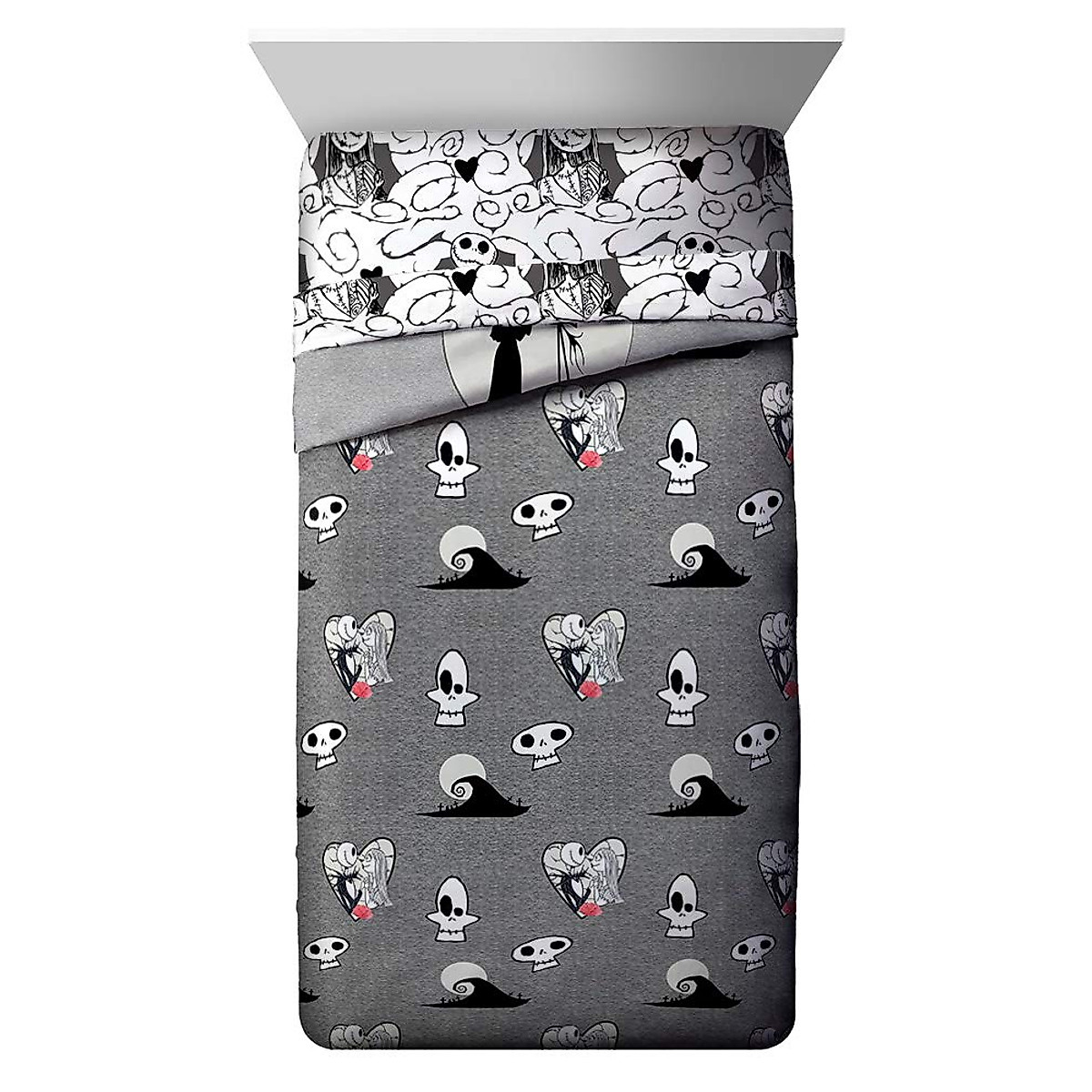 Jay Franco Disney Nightmare Before Christmas Moonlight 5 Piece Twin Bed Set - Includes Reversible Comforter & Sheet Set - Features Jack Skellington and Sally - Super Soft Microfiber