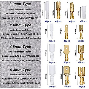 Tnisesm 640Pcs 2.8/4.8/6.3mm Male and Female Spade Connector & Bullet Connectors Terminals Wire Crimp Terminal with Insulating Sleeve Assortment Kit for Car Audio Speaker Electrical Wiring TN-02-2
