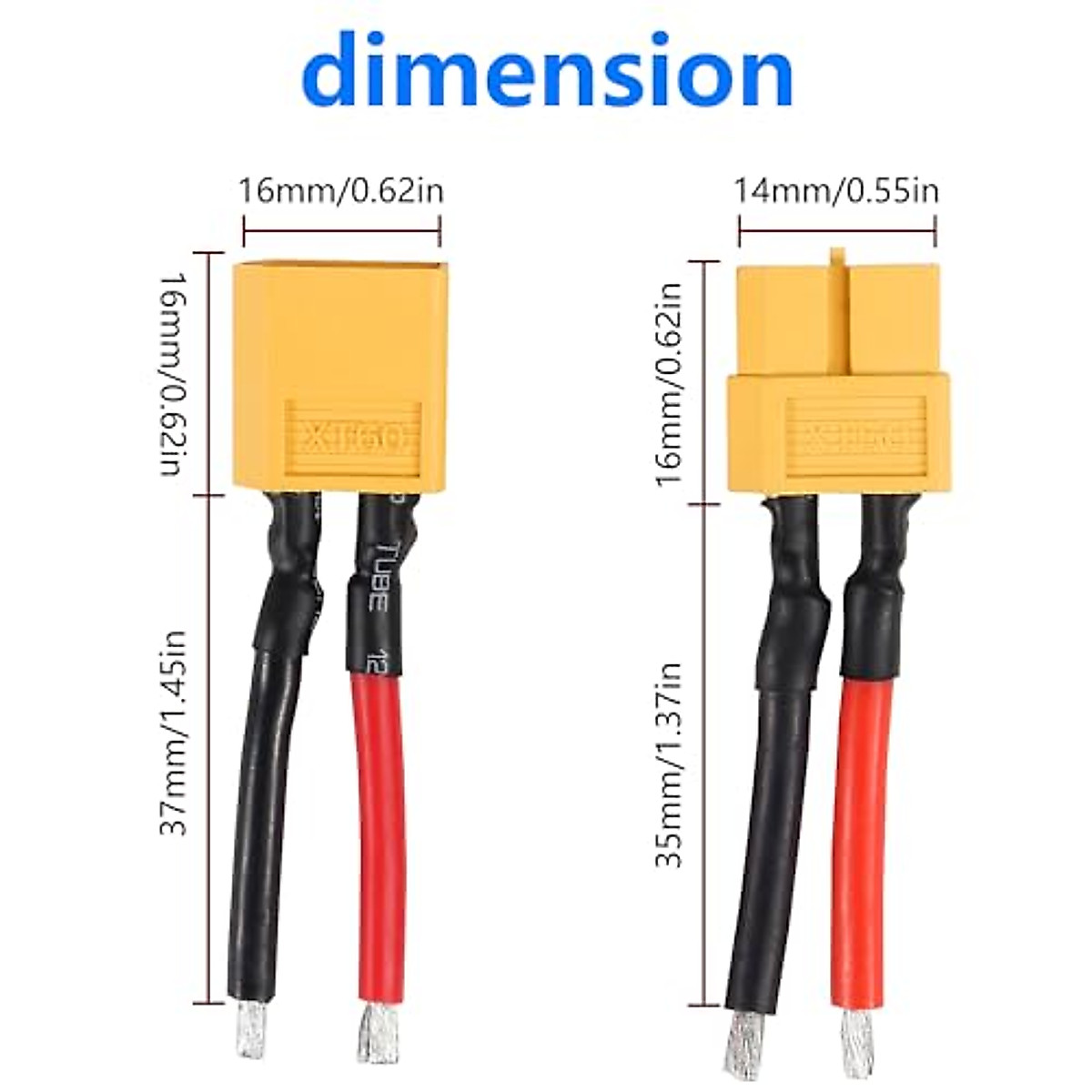 XIITIA 8 Pairs XT60 Plug Female and Male Connector with 14AWG Silicon Wire, 57MM Extention Cable for RC Lipo Battery Cable Drone