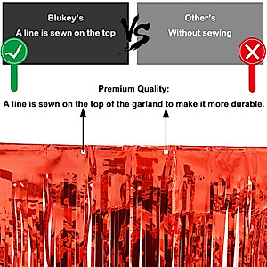 Blukey 10 Feet by 15 Inch Red Foil Fringe Garland - Pack of 4 | Shiny Metallic Tinsel Banner | Ideal for Parade Floats, Bridal Shower, Bachelorette, Wedding, Birthday, Christmas | Wall Hanging Drapes