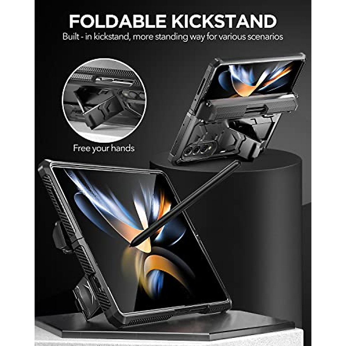 VIKEVINN for Galaxy Z Fold 3 Case with Hinge Protaction, Built-in Screen Protector & Kickstand & S Pen Holder, Full-Body Dual Layer Rugged Case for Samsung Galaxy Z Fold 3 5G(Black)