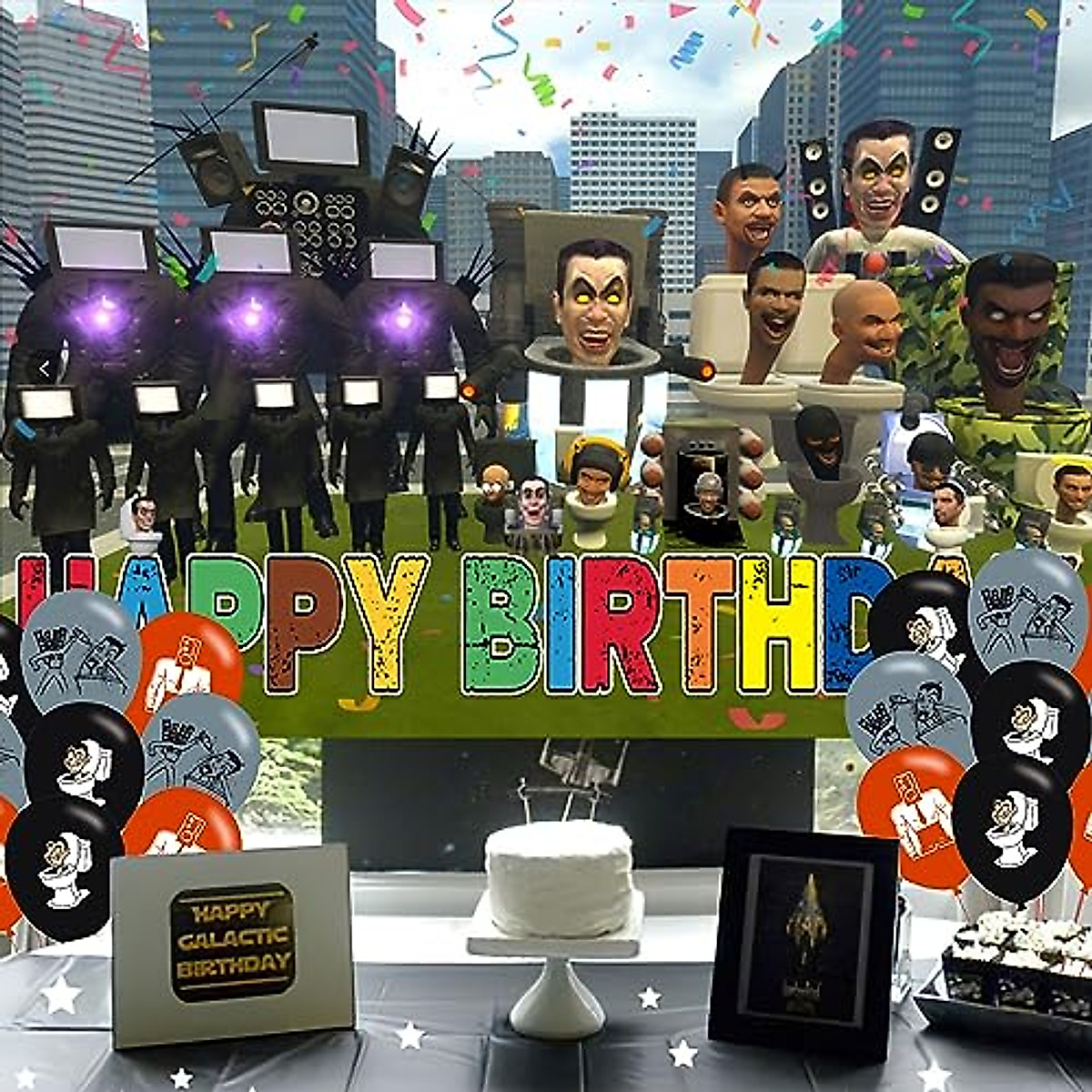 Skibidi Toilet Birthday Party Decoration,Skibidi Toilet Party Photo Background 5 x 3 FT and 18 Pcs Balloon,Skibidi Toilet Party Backdrop Supplies