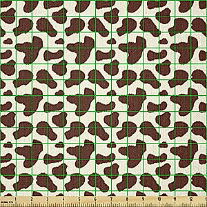 Ambesonne Cow Print Fabric by The Yard, Cattle Skin with Brown Spots Agriculture Cow Oxen Hide Camouflage Pattern, Stretch Knit Fabric for Clothing Sewing and Arts Crafts, 1 Yard, Pale Yellow Brown