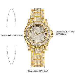 JewelryWe Men Women Watches Stylish Rhinestone Round Quartz Watch Gold Plated Stainless Steel Wristwatch