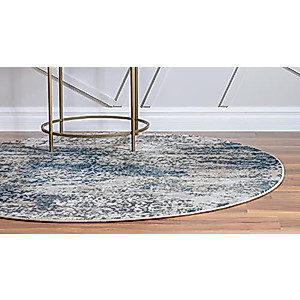 Rugs.com Gossamer Collection Rug – 5 Ft Round Navy Blue Medium Rug Perfect for Kitchens, Dining Rooms