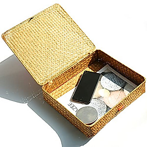 FEILANDUO 5Pcs Wicker Baskets with Lids Seagrass Woven Storage Baskets Boxes for Shelves Organizer Boho Home Decor