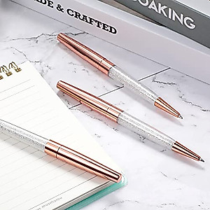 18 Pieces Crystal Diamond Pen Bling Slim Ballpoint Pen with Black Ink for School Office Supplies (Rose Gold)