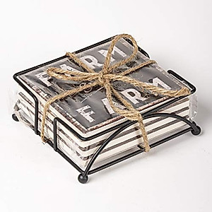 Primitives by Kathy 39412 Rustic Style Absorbent Stone Coasters, Set of 4, Farm-Sweet-Farm