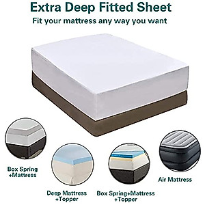Bedecor Queen Fitted Sheet Only,21 inch Extra Deep Pocket White Bottom Bed Sheet, Soft Breathable,Stay in Place,for Pillow Top Mattress Thick Mattress