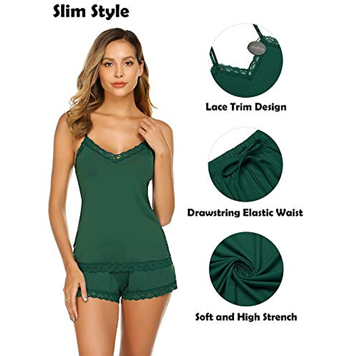 Avidlove Short Pajamas Set Sleepwear Lace Soft Tank Tops and Shorts Set for Women(Green,XXL)