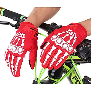 BRZSACR Cycling Gloves Full-Finger Gloves Skeleton Bones Motorcycle Bike Gloves Mountain-Padded Road Bicycle for Men Women Non-Slip and Resistance to Abrasion for Biking Climbing Hiking.(Red.XL)