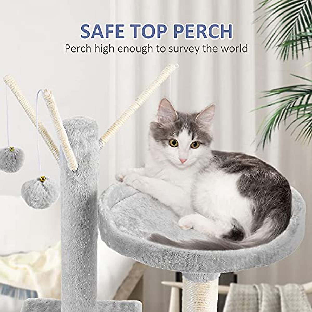JOYO Cat Tree for Indoor Cats, 65.5 Inches Multi-Level Cat Tower Cat Tree with Hammock, Scratching Posts, Top Perch, Ladder, Cat Activity Tree Cat Condo with Toys, Cat Climbing Tower for Kitten Play