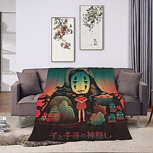 NVBCXVN Flannel Spirited Anime Away Toto'ro Blankets Lightweight Soft Warm Blanket Plush Air Conditioned Throw Blankets for Teen Couch Bed Sofa Living Room Chair 40""x30"", Black 1