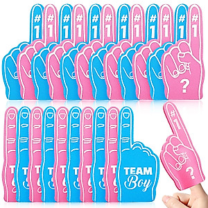Motionchic 24 Pack Baby Gender Reveal Decorations Team Boy or Girl Mini Foam Fingers Gender Reveal Games Ideas Cupcake Toppers for Baby Shower Gender Reveal Party Favors Supplies