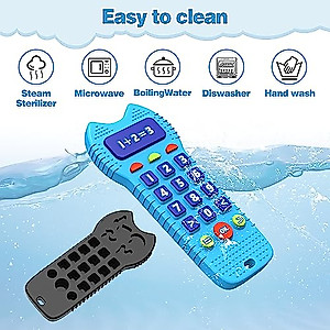Safeswee 2 Pack Baby Teether, Montessori Teething Toys for 6-12 Months, Calculator Shape Remote Chew Set, Sensory Teething for Boys and Girls