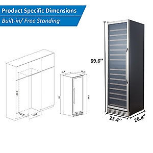 24 Inch Wine Fridge Dual Zone 160 Bottle, Tall Wine Cooler Refrigerator Built-in or Freestanding with Temperature Control System, Professional Compressor, Low Noise and Intelligent Temperature Memory