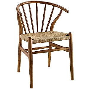 Modway Flourish Mid-Century Modern Rustic Farmhouse Wood Dining Chair in Walnut
