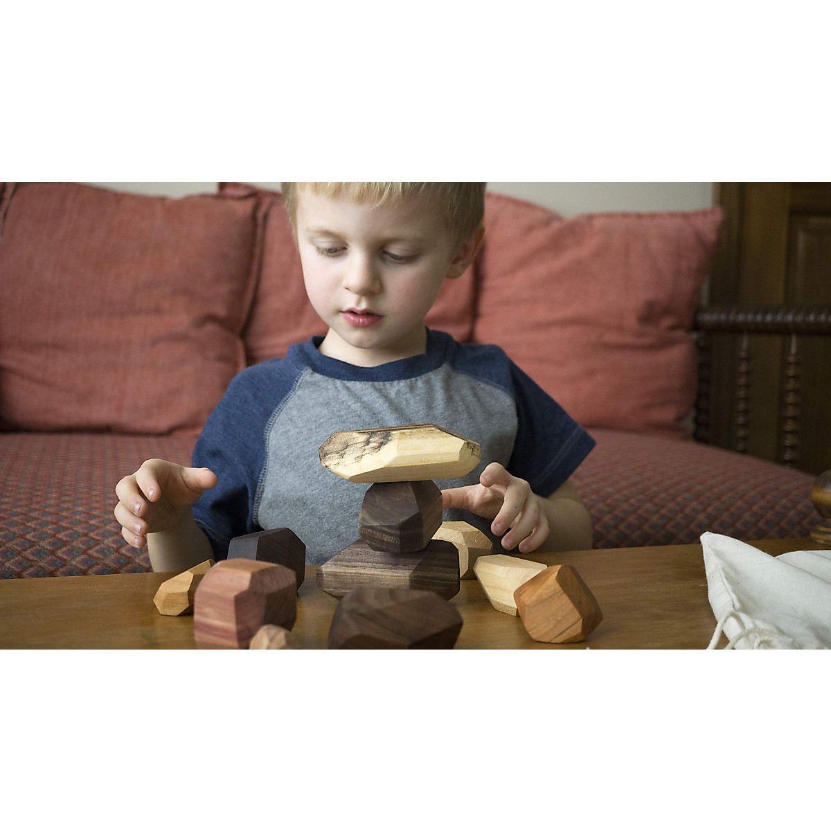 Tumi Ishi 11 Piece Wood Rock Set - Mixed Wood Species - Balancing Blocks - Natural Wood Toy - Organic Jojoba oil and Beeswax Finish - Handmade Wooden Toys - Sensory Toy - USA Made - Personalizable