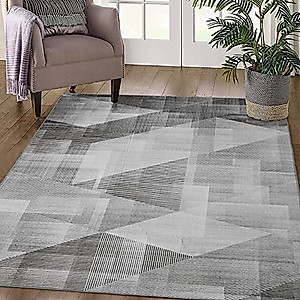 Fashionwu Geometric Rug Modern Area Rug 5 x 7 Rug for Bedroom Non-Shedding Machine Washable Rug Office Patio Non-Slip Rug Carpet for Dining Room Large Rug Accent Rug Grey
