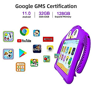 NORTH BISON 7 inch Android Tablet, Tablet for Kids, 3GB RAM 32GB ROM Toddler Tablet with Bluetooth, WiFi, GMS, Parental Control, Dual Camera, Shockproof Case, Educational, Games