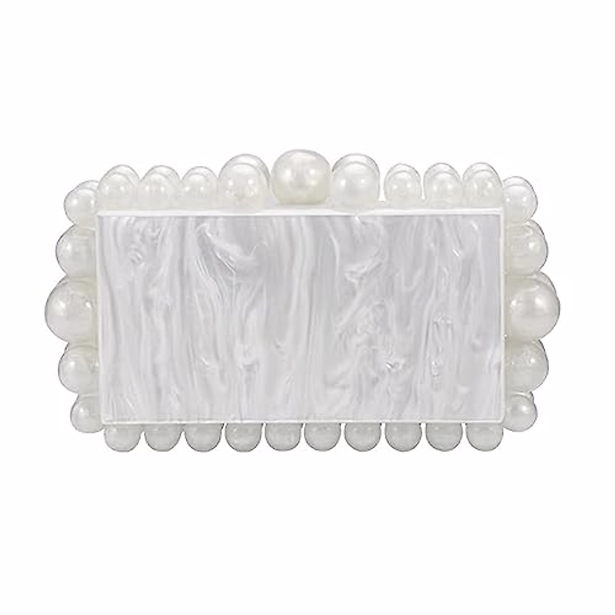CUXVA Acrylic Clutch for Women with Marbling Evening Handbag Bridal Purse Crossbody Bag with Glitter Beads for Wedding Christmas Cocktail Party White
