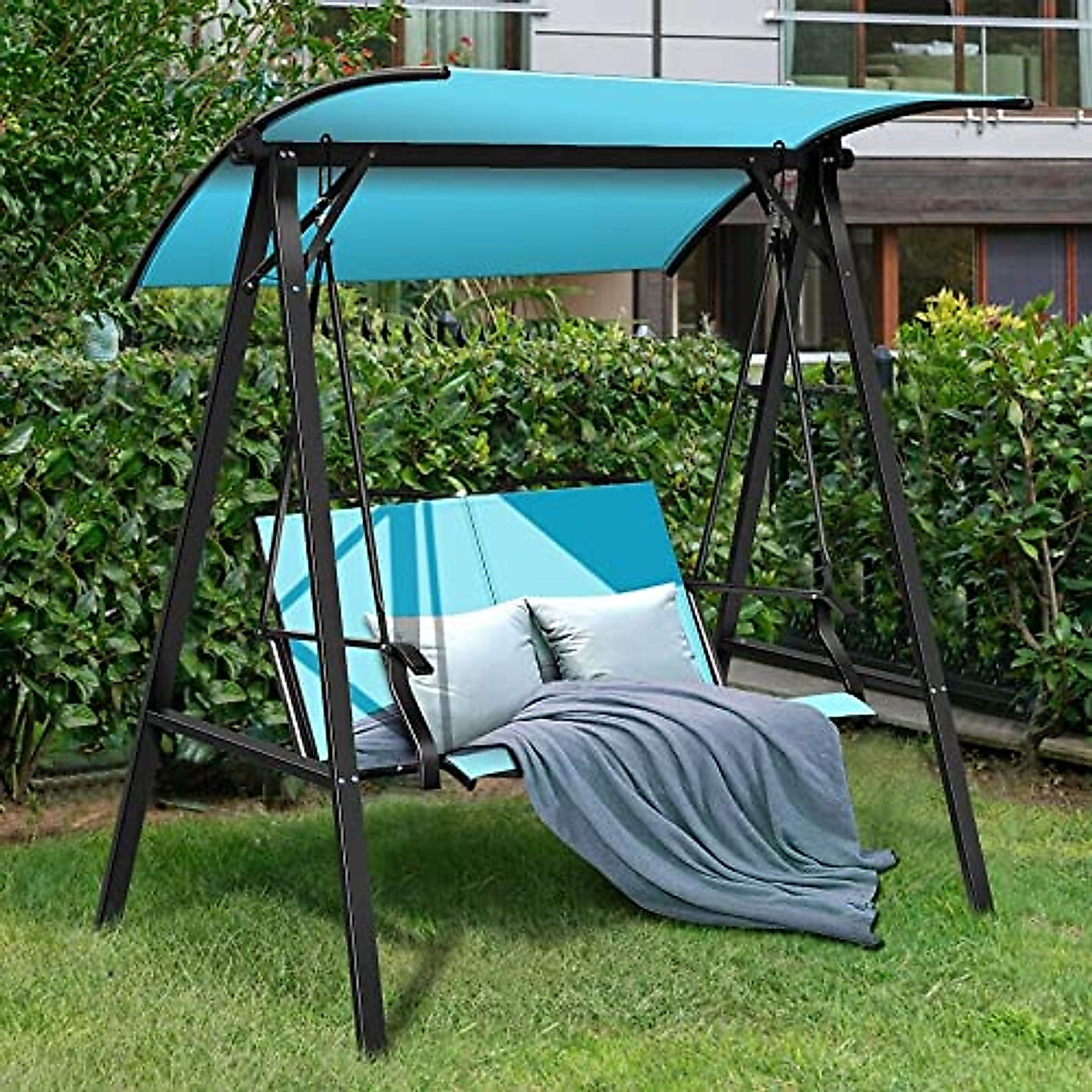 WYKDD Outdoor 2-Seat Swing Loveseat Canopy Patio Porch Steel Hanging Swing ( Color : D )