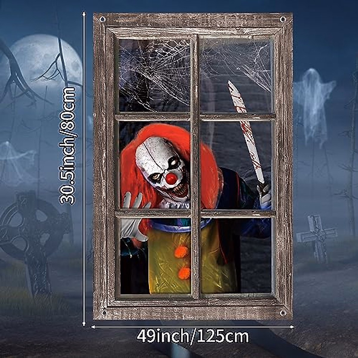 Waenerec Halloween Window Decorations Scary Spooky Clown Window Backdrop Poster for Window Door Wall Coverings Halloween Decor Supplies