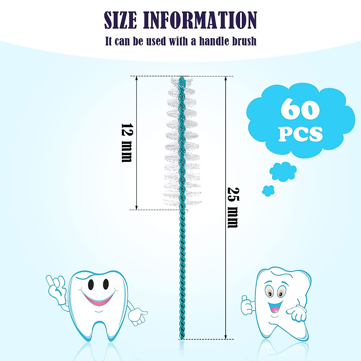 Cowwell Interdental Brush Teeth Soft Dental Picks Tooth Floss Interdental Brush Betweens Interdental Brush Refills White Refills for Tooth Cleaning (Tight, 60 Pieces)