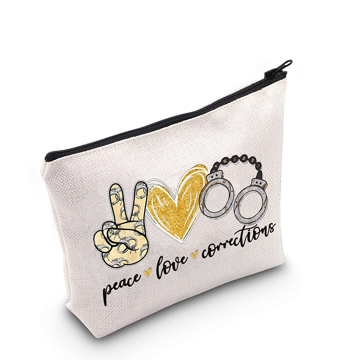 G2TUP Police Officer Gift Peace Love Corrections Makeup Bag Correctional Officer Cosmetic Bag New Police Officer Graduation Gift Zipper Travel Bag (Peace Love Corrections White Bag)