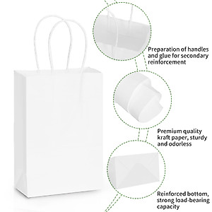 Moretoes 25pcs White Gift Bags 5.25x3.2x8 Inches Small Kraft Paper Bags with Handles Bulk, Retail Bags for Small Business, Shopping Bags, Birthday Wedding Party Favor Bags, Merchandise Bags