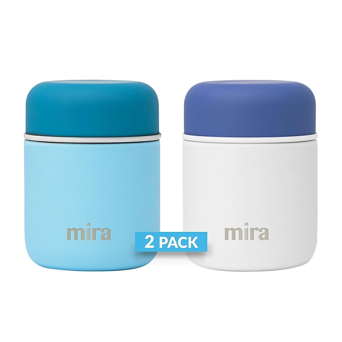 MIRA 2 Pack Insulated Food Jar Thermo for Hot Food & Soup, Compact Stainless Steel Vacuum Lunch Container - 9 oz, Sky, White