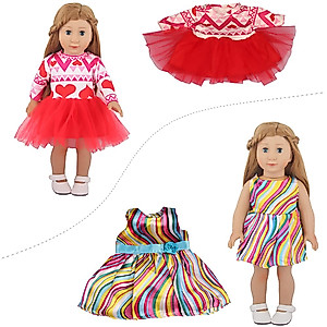 MSYO 16 Pcs 18 Inch Doll Clothes and Accessories, 10 Complete Sets of Doll Outfits, Fashionable Dresses, Frog Pajamas, Doll Pants and Tights, Mini Skirt, Doll Costumes with Hat for Cute Doll Girls