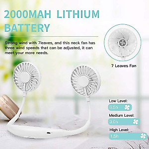 GXDDZM Personal Fans Around Neck Neckband Fan Portable Hanging Fan Mini Hands Free Wearable Sport Fan,2000mAh USB Rechargeable 3 Speeds,LED Silent 360° Direction For Office Outdoor Trave Home