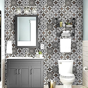 Orainege Bohemian Peel and Stick Wallpaper Backsplash 17.7inx78.7in Kitchen Wallpaper Peel and Stick Vinyl Self Adhesive Wallpaper Gray Boho Tile Pattern Contact Paper Decorative Removable Wall Paper