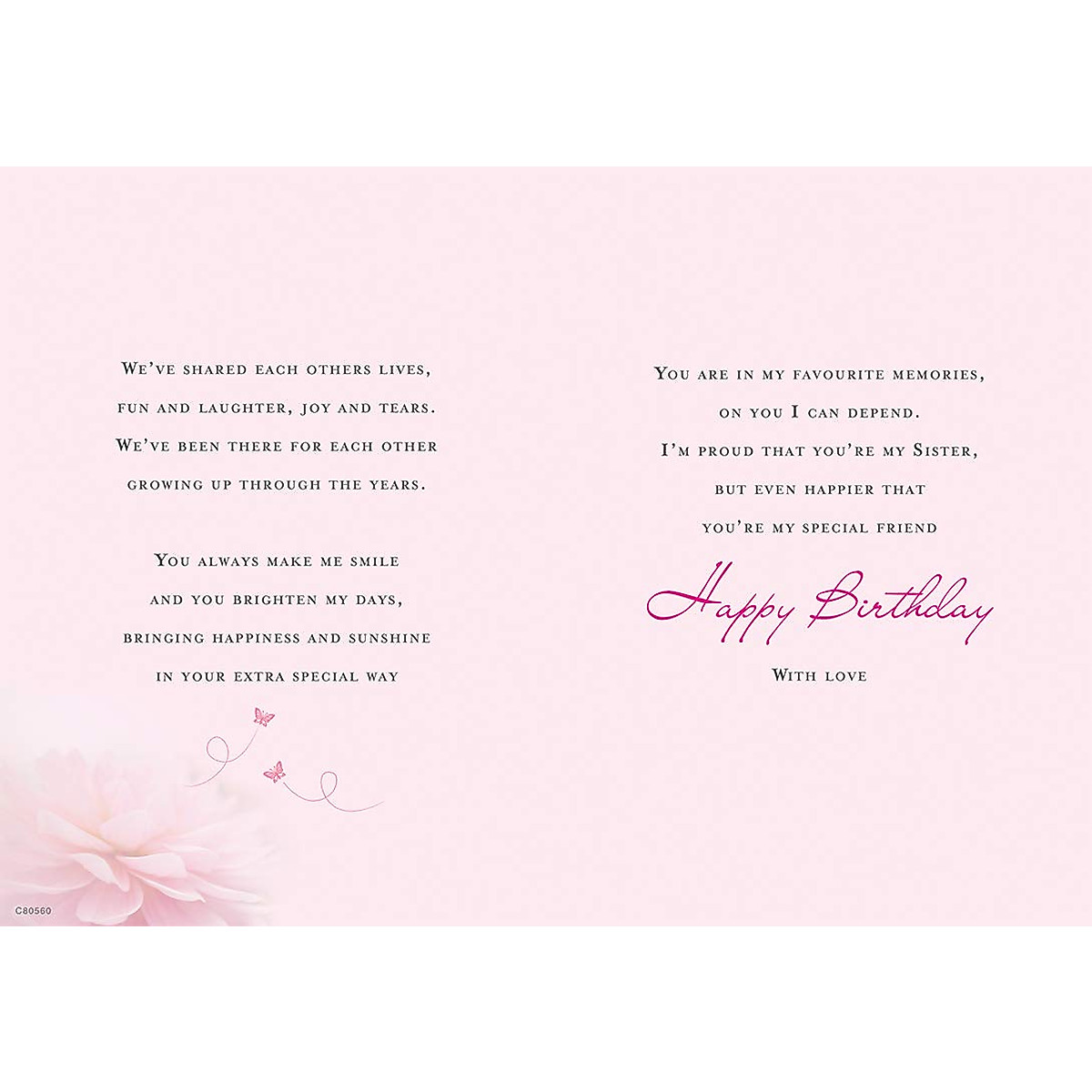 Piccadilly Greetings Birthday Card Sister - 9 x 6 inches - Regal Publishing,Pink|red|White