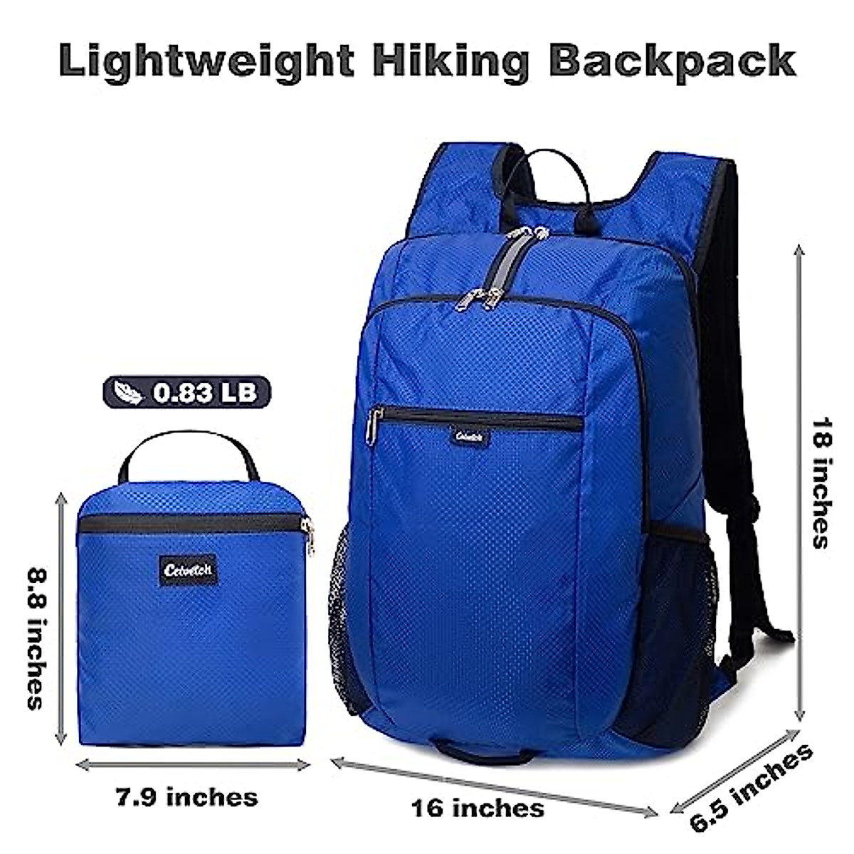 Celvech Hiking Backpack - 25L Water Resistant Backpack Packable Camping Backpack Lightweight Day Pack for Cycling Traveling Camping - Blue