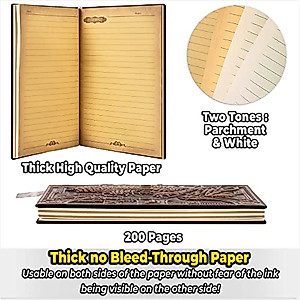 DND Notebook / Journal, Unique 200 Page Book with 3D Bronze Dragon Embossed Faux Leather Cover with Pen- Ideal for Dungeons & Dragons / D&D. Great RPG Accessories Nerdy Fantasy Gift for DM's & Players, Men or Women.