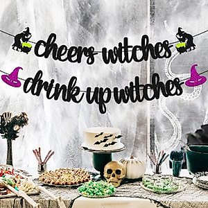 Halloween Witches Banner Ghost Bat Witches Theme Bachelorette Wedding Engagement Bridal Shower Let’s Party Witches Party Supplies Glitter Decorations