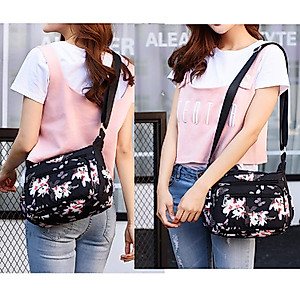 SYYHOME Crossbody Bags for Women Multi Pocket Shoulder Bag Waterproof Nylon Travel Purses and Handbags (Rose)