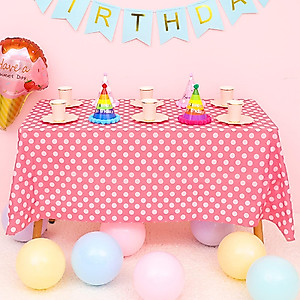 ZJDHPTY 3Pack Plastic Table Cloth Disposable for Rectangle Tables, Pink Polka Dot Table Cloths for Birthday Baby Shower Minnie Mouse Theme Party Decorations Size 54x108 Inch (Pink+White dots)
