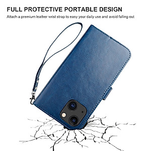 Bocasal Detachable Wallet Case for iPhone 13 RFID Blocking Card Slots Holder Premium PU Leather Magnetic Kickstand Shockproof Wrist Strap Removable Flip Protective Cover 5G 6.1 inch (Blue)