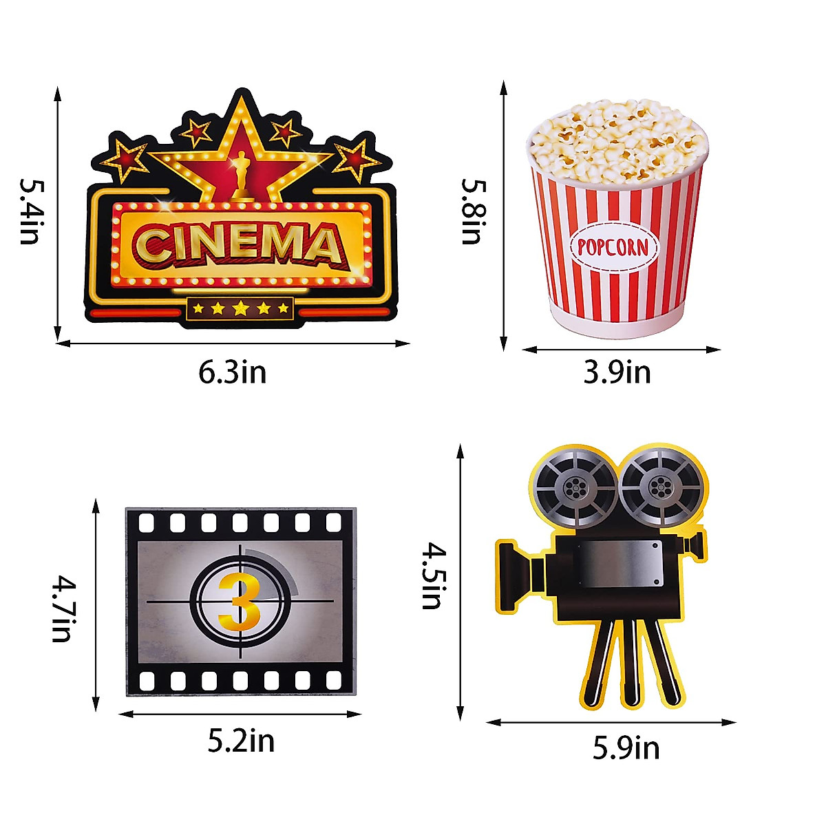 25Pcs Photo Booth Props Kit, Movie Night Party Supplies Decorations Red Carpet Cutouts Movie Party Cards Table Toppers