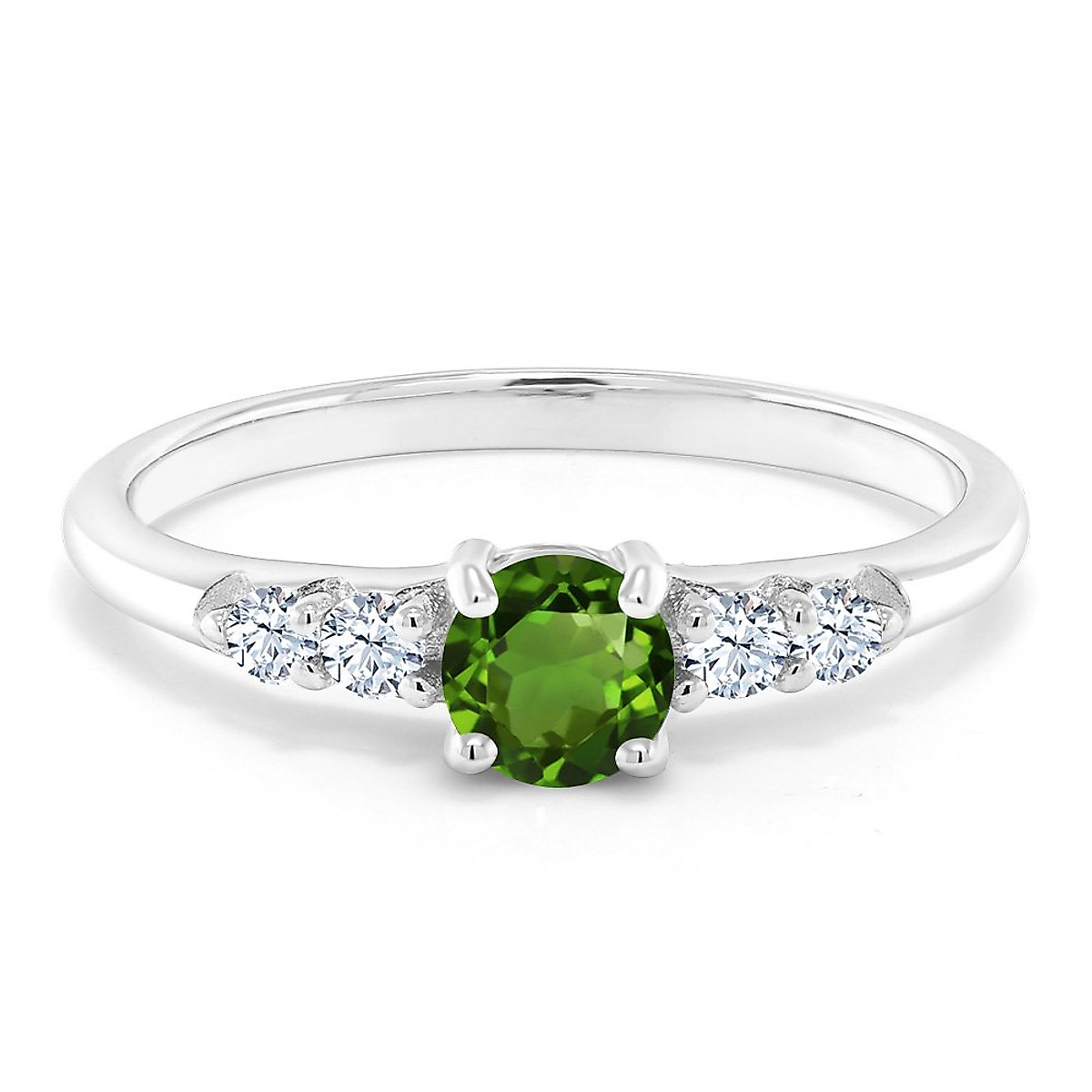 Gem Stone King 925 Sterling Silver Green Chrome Diopside and White Created Sapphire Engagement Ring For Women (0.67 Cttw, Available In Size 5, 6, 7, 8, 9)