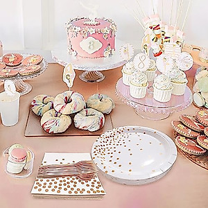 WXLDGHQ Serves 35 Guests White and Rose Gold Party Supplies,White and Rose Gold Birthday Paper Plates and Napkins,7" Disposable Party Dinnerware for Women