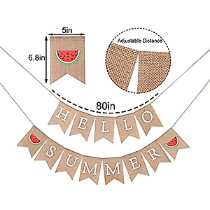 Hello Summer Burlap Banner - Watermelon Party Decoration (Summer MA BU)