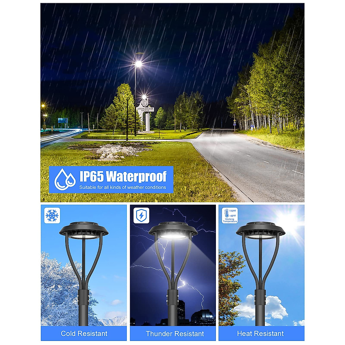 60W LED Post Top Light with Photocell ETL&DLC Listed 8400Lm Adjustable CCT 3000K/4000K/5000K LED Pole Top Light IP65 Waterproof for Outdoor Commercial Pole Light Fixture AC100-277V