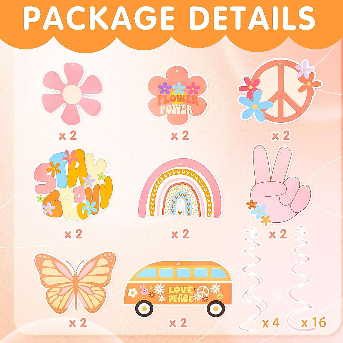 AnyDesign 36Pcs Two Groovy Party Hanging Swirls Decoration Kit Retro Hippie Boho Flower Butterfly Hanging Streamers Ceiling Spiral with Cutout Cardboard Ornaments for Home Classroom Birthday Supplies