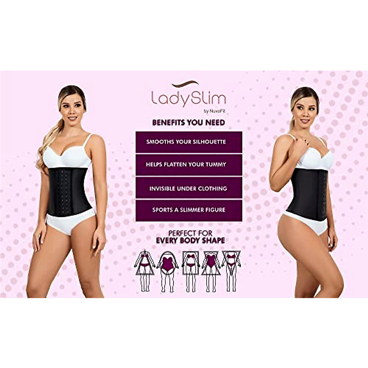 Lady Slim Fajas Colombianas Reductoras Y Moldeadoras para Mujer Underbust Latex Waist Trainer Hourglass Body Shaper for Women Black V2 S
