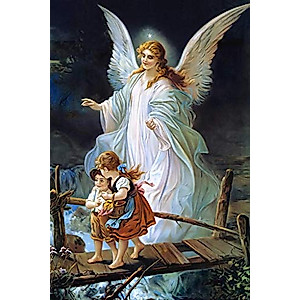 Lindberg Heilige Schutzengel Guardian Angel and Children Crossing Bridge German 1900s Religious Religion Inspirational Motivational Faith Cool Wall Decor Art Print Poster 24x36