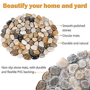 River Rock Stepping Stones Outdoor for Garden Walkway, 12 inch Diameter 3 Pcs Round Shape Paver Step Stones Polished Pebble River Stone Mat for Yard Lawn Patio Pathway Walk Way - Multi-Color